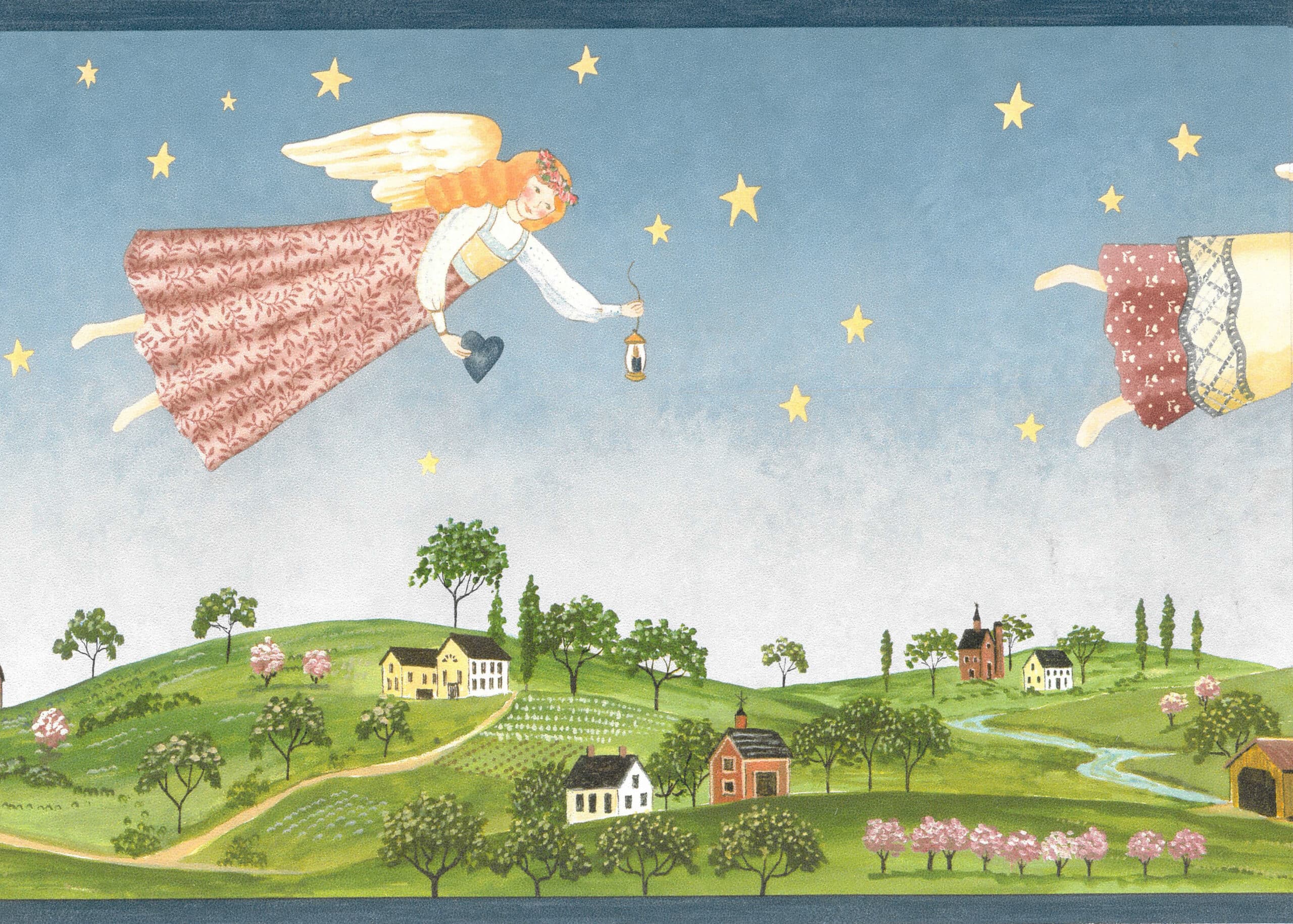 Prepasted Wallpaper Border - Kids Yellow, Red, Green, Blue Flying Ange