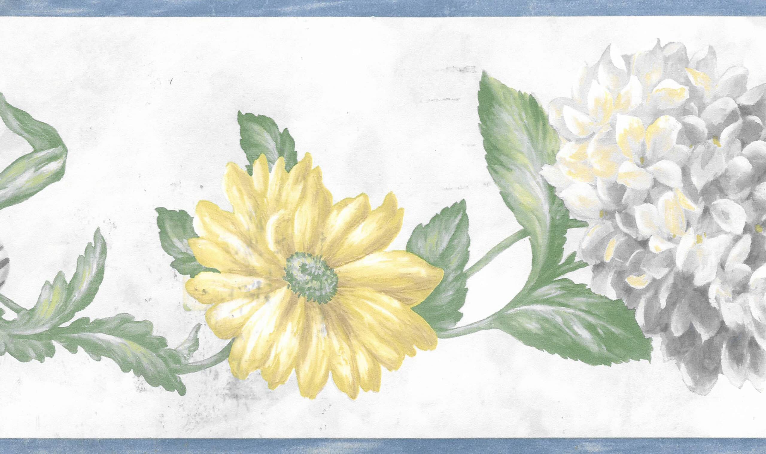 Prepasted Wallpaper Border - Floral Blue trim, Beige, Yellow, Purple F