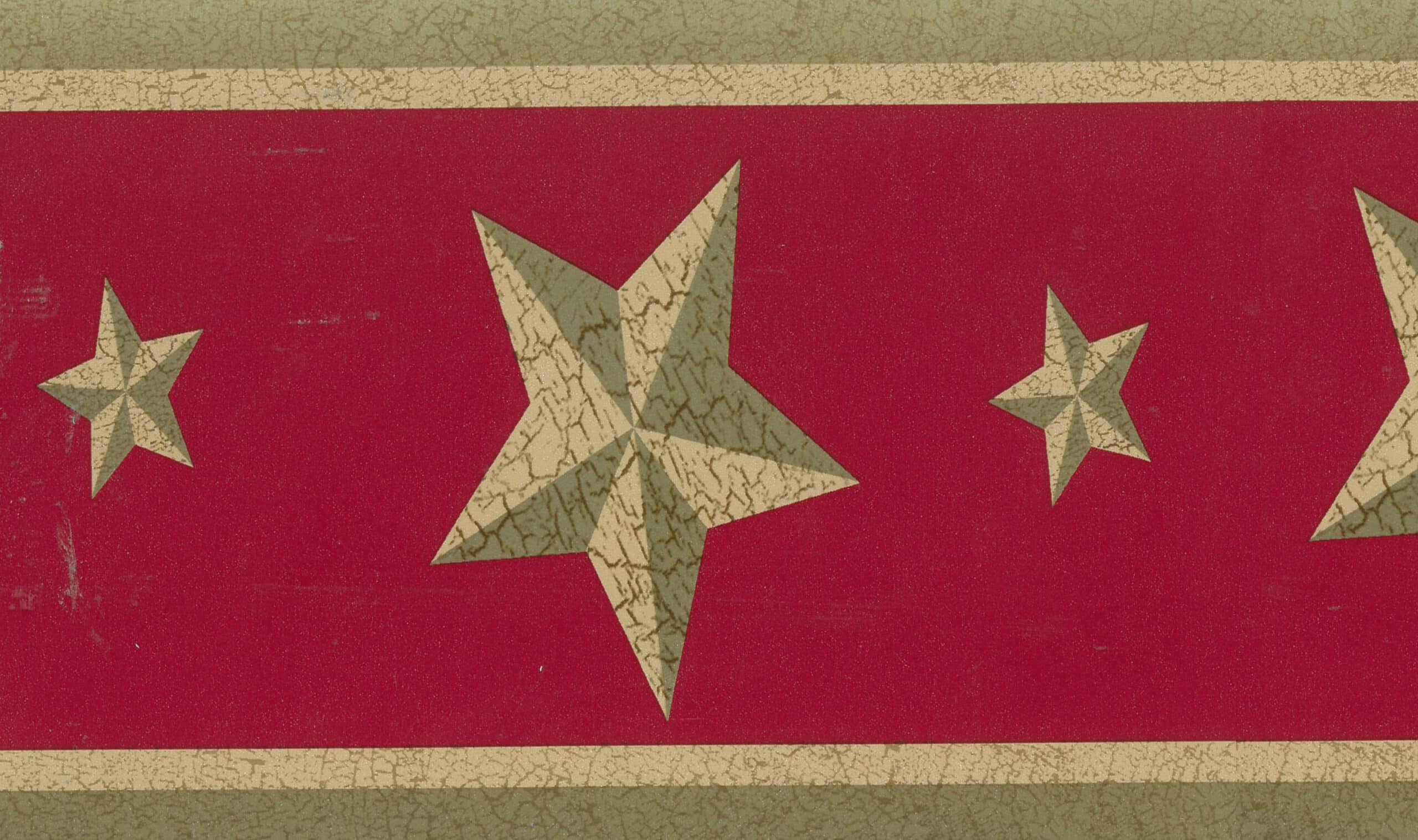 Prepasted Wallpaper Border - Patriotic Red, Gold, Green Stars Wall Bor