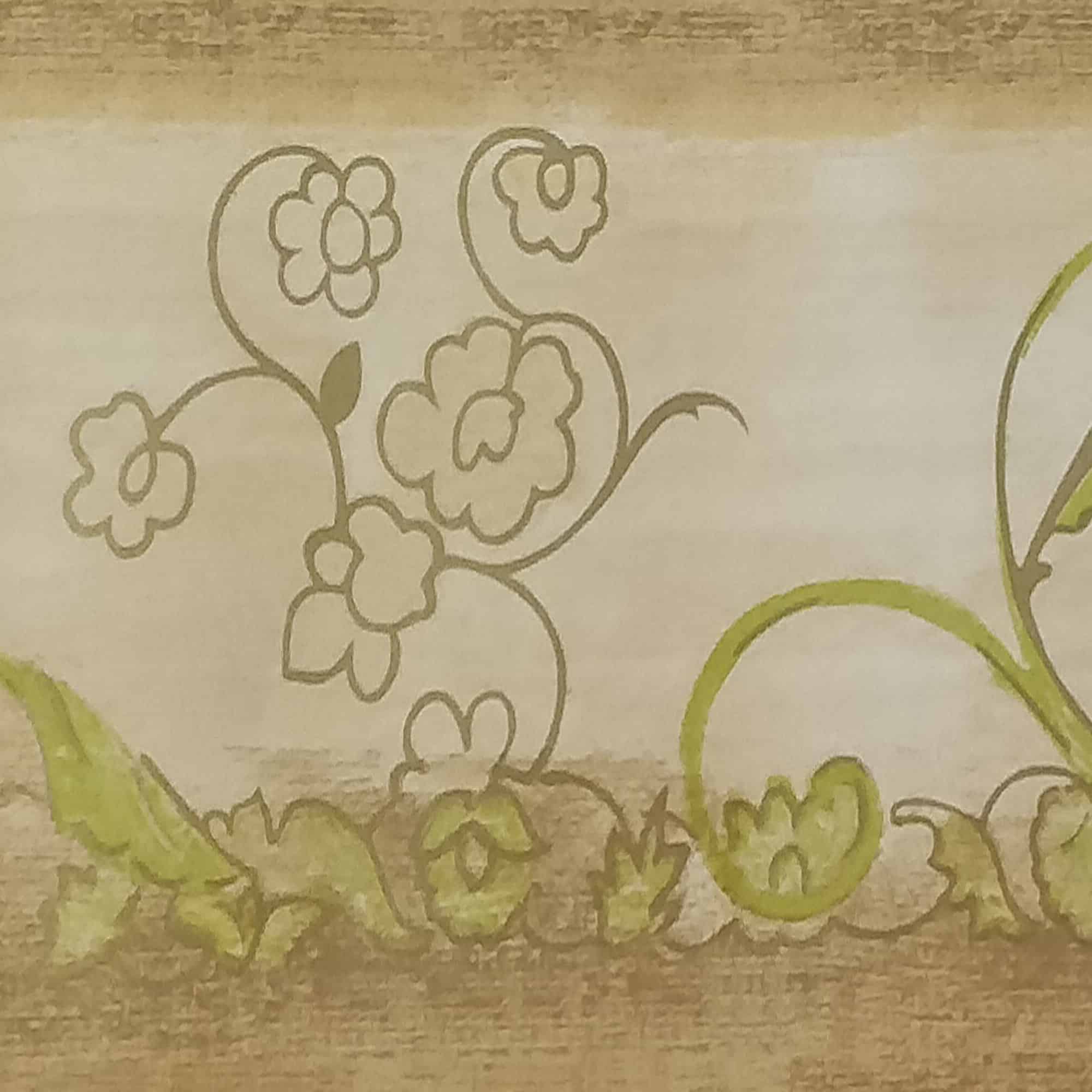 Peel and Stick Wallpaper Border - Abstract Green Flowers Vines Damask