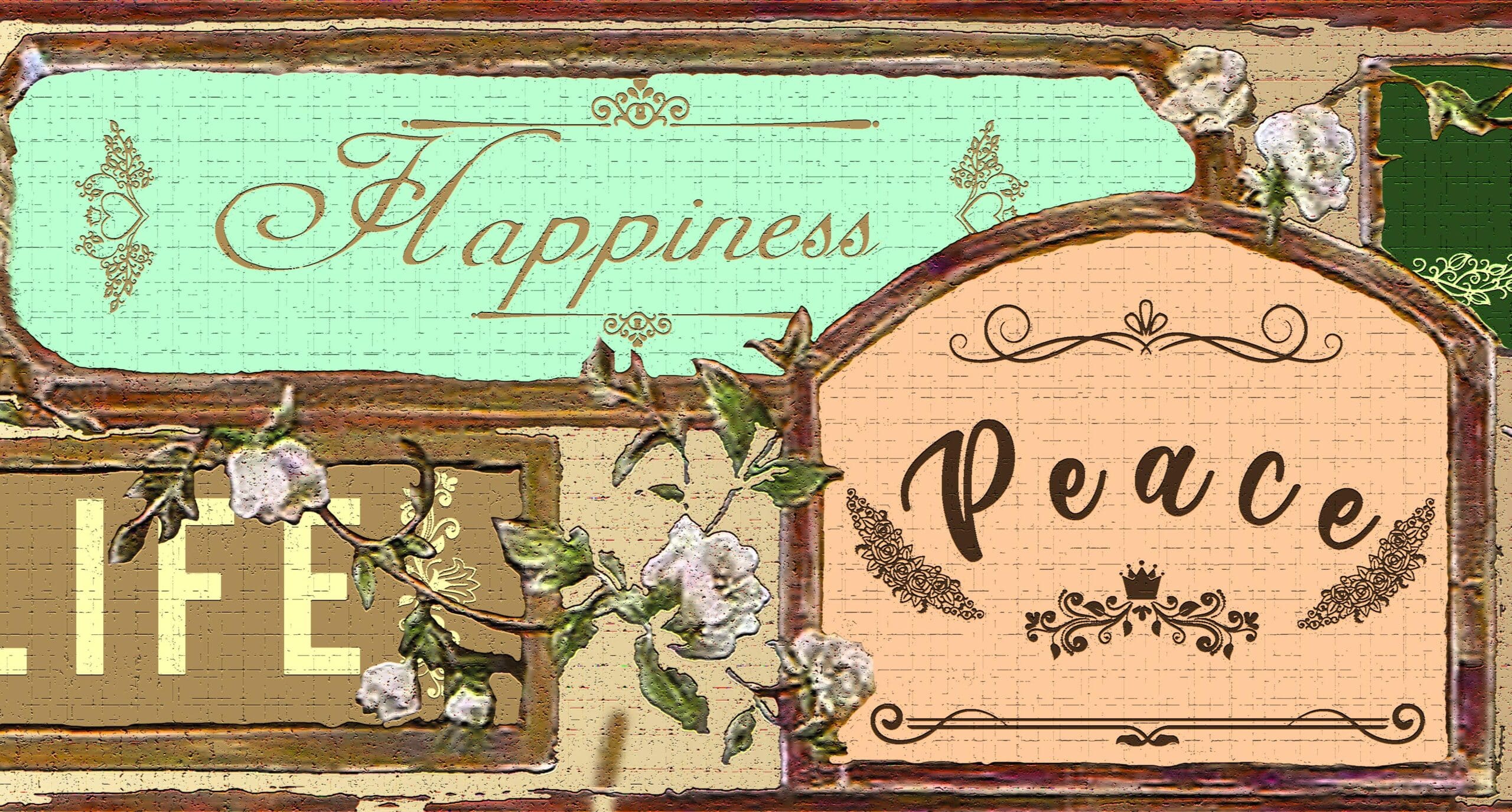 Peel and Stick Wallpaper Border - Retro Beige, Brown, Green Peace, Love ...