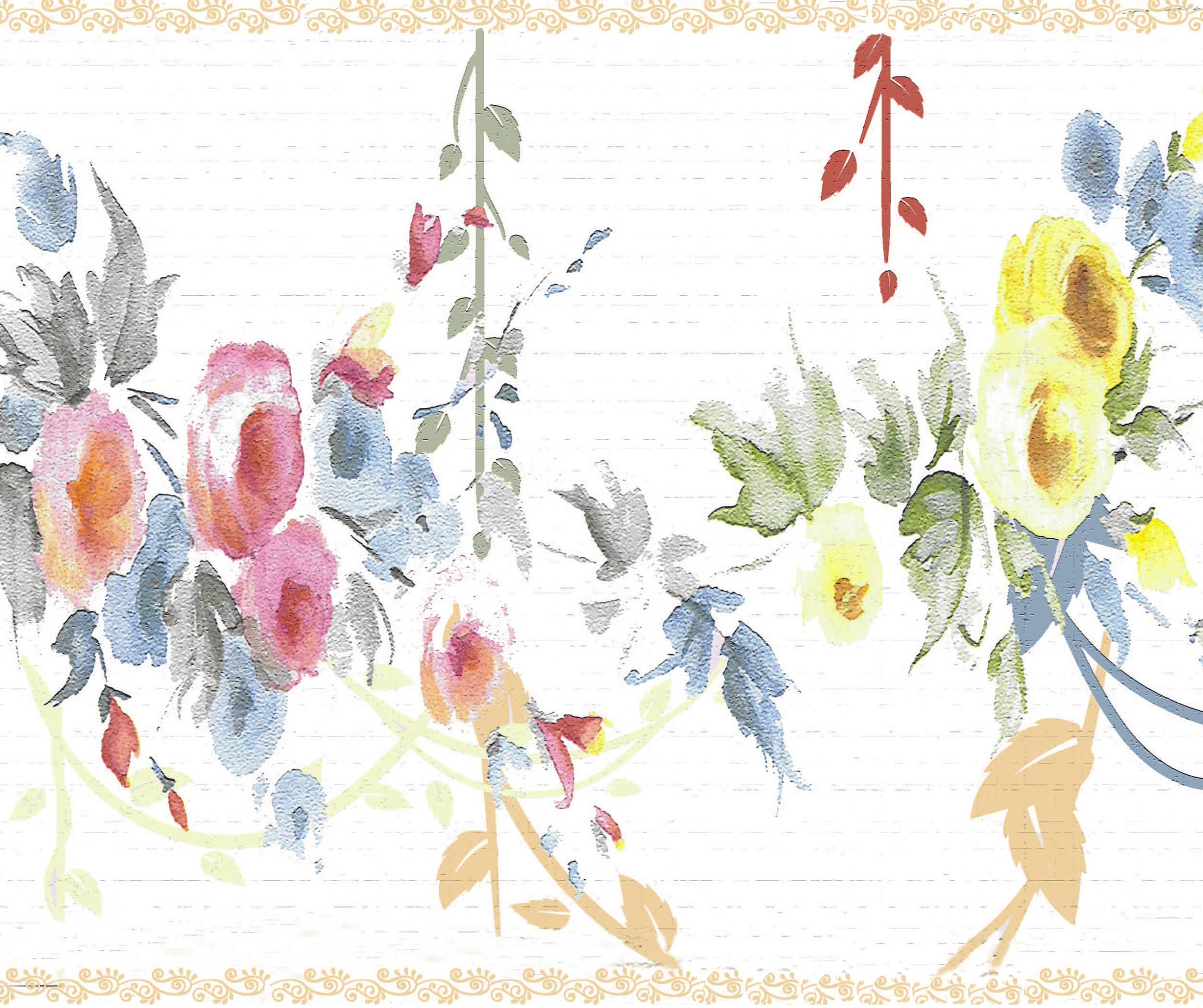 Peel and Stick Wallpaper Border - Floral Yellow, Pink, Cerulean Blue ...
