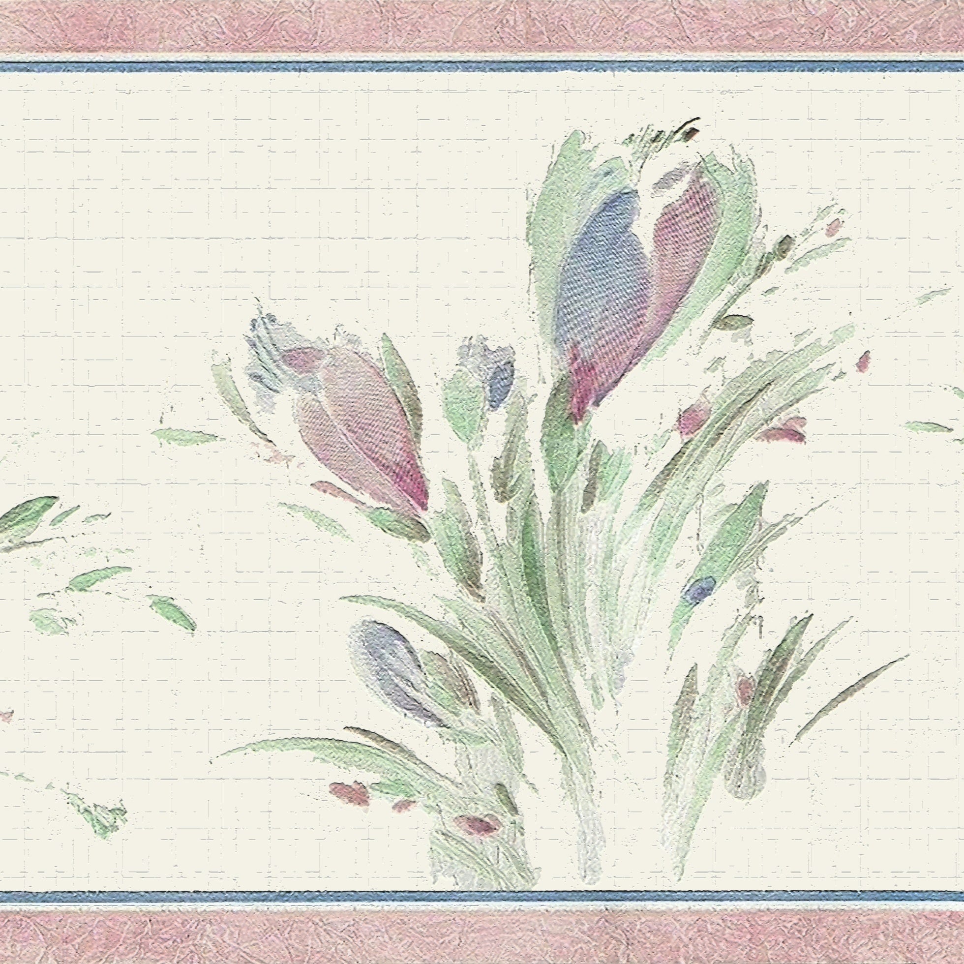 Peel and Stick Wallpaper Border - Floral Blue, Green, Sepia Meadow ...