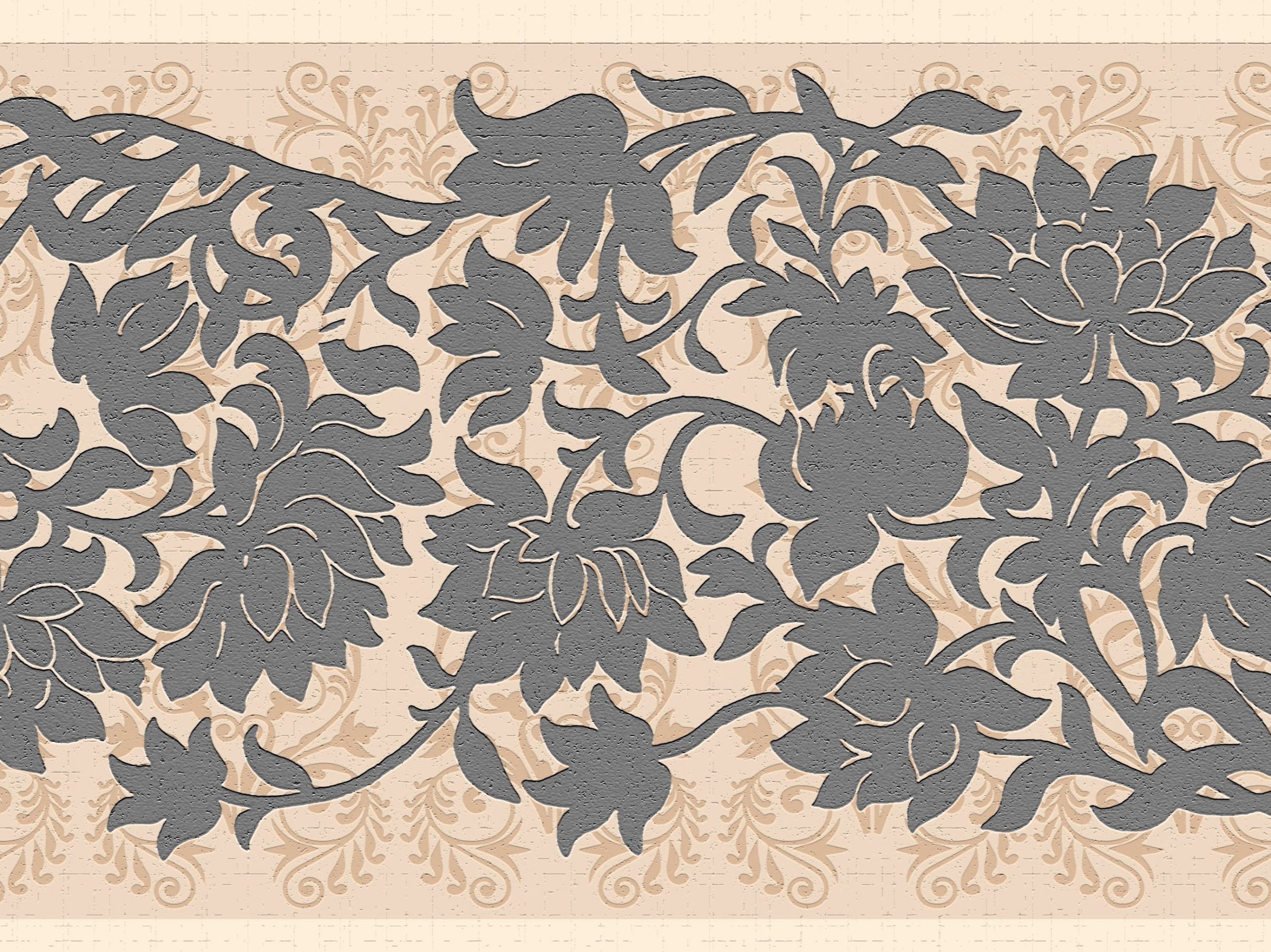 Peel and Stick Wallpaper Border - Floral Grey Flowers Scrolls Wall Bor