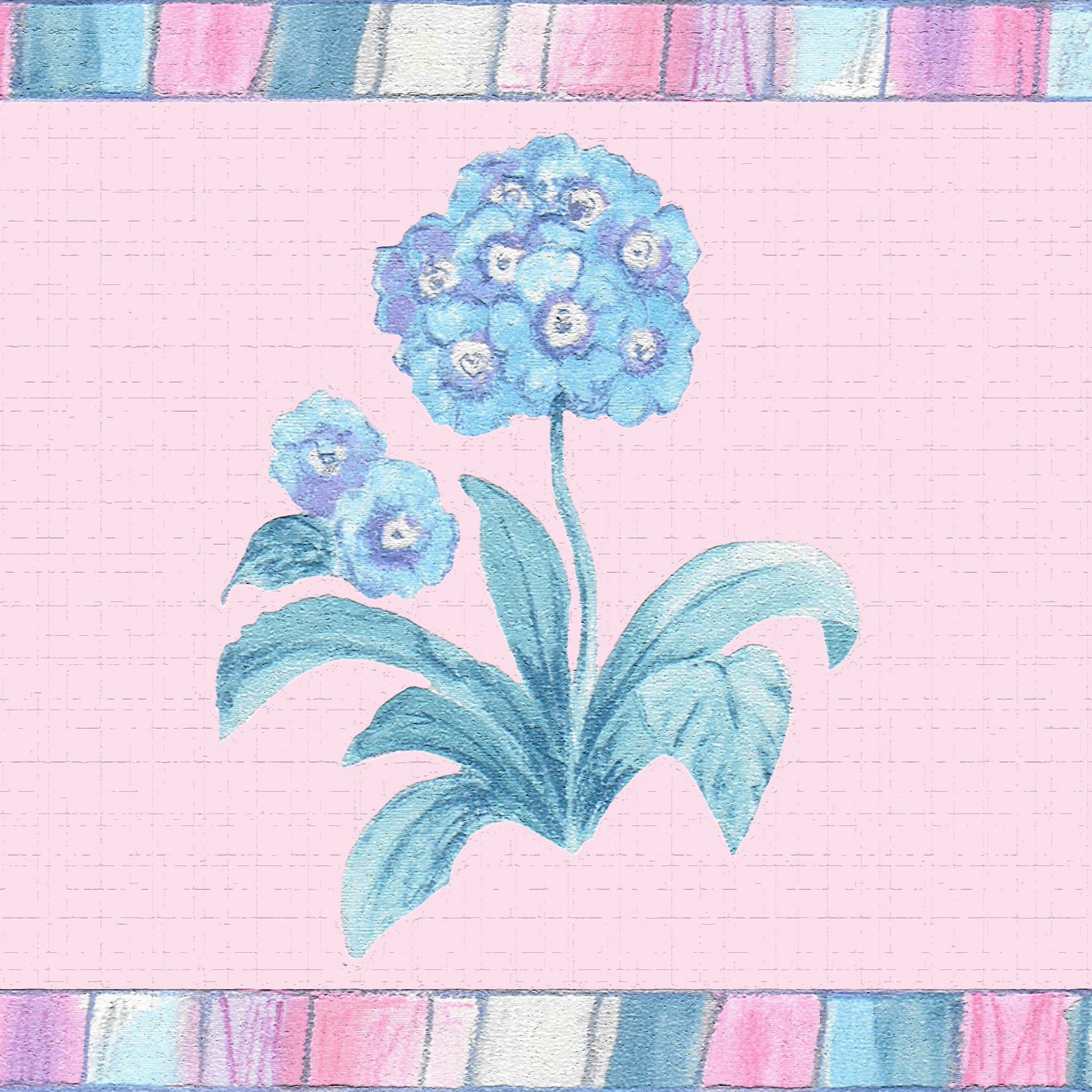 Peel and Stick Wallpaper Border - Floral Pink Blue Flowers Wall Border