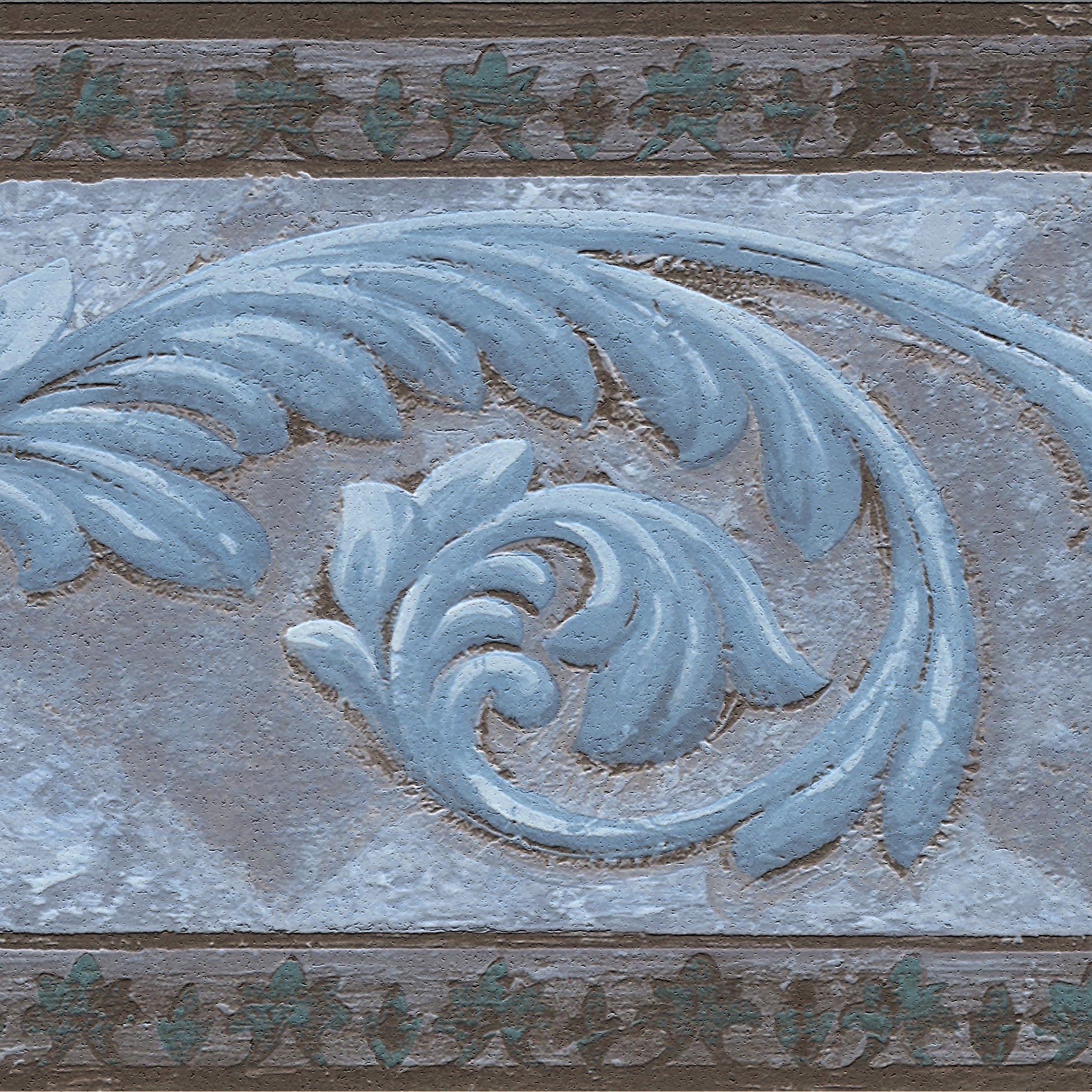 Peel and Stick Wallpaper Border - Damask Blue Grey Scrolls Wall Border