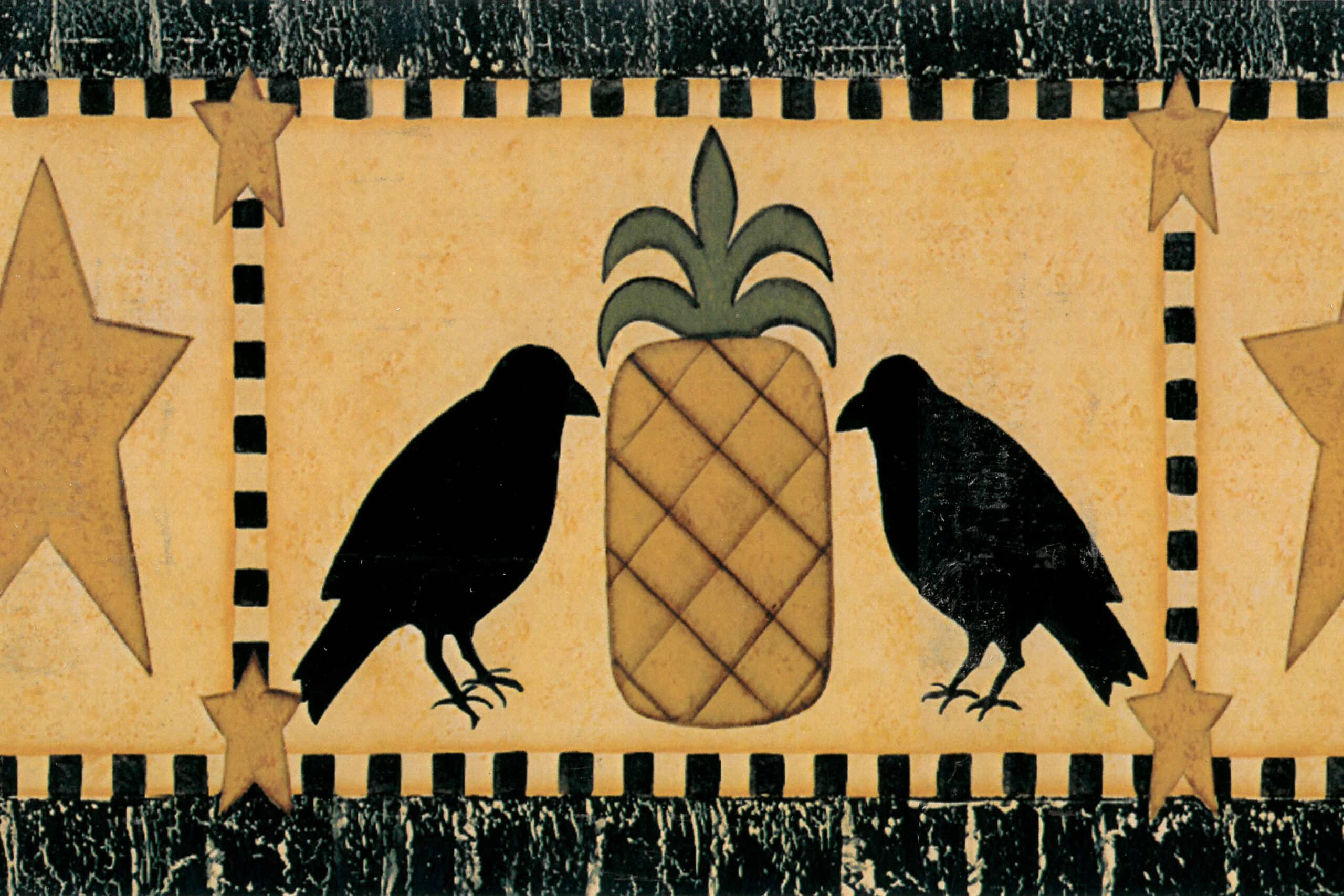 Prepasted Wallpaper Border - Animal Black, Mustard Yellow Birds, Pinea