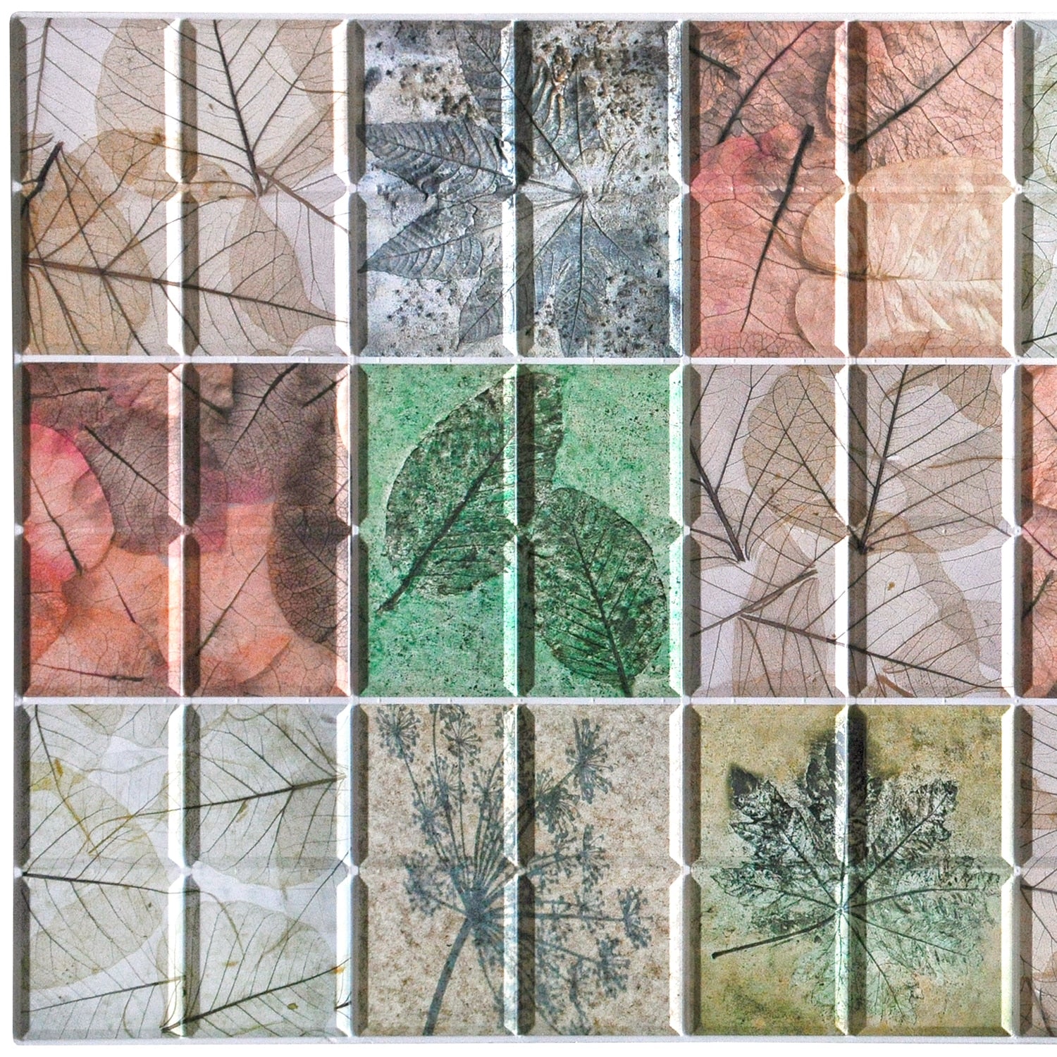 PVC 3D Wall Panel, Abstract Floral Pattern in Squares, 3.2 ft x 1.6 ft